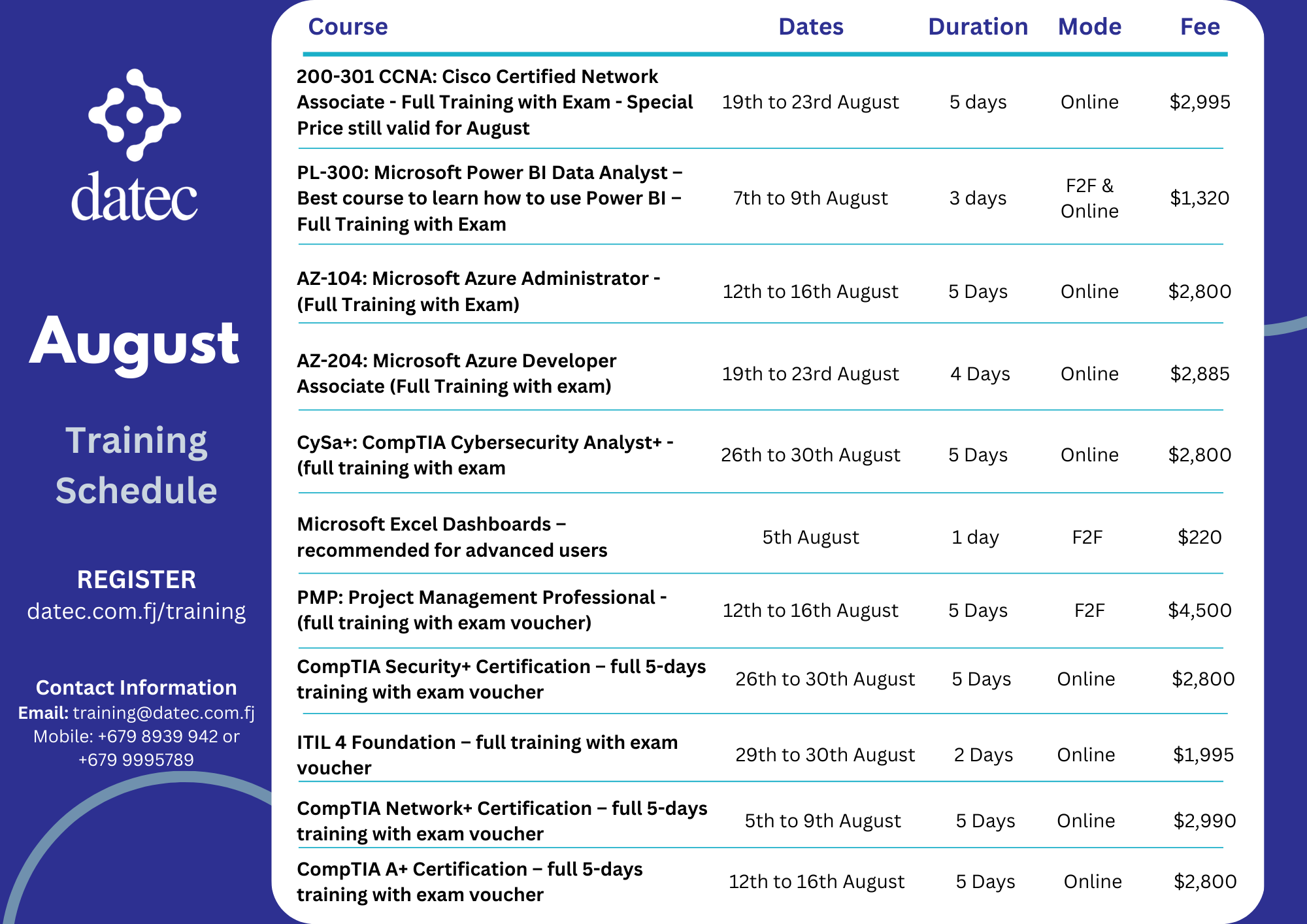Datec Fiji - Upcoming Courses